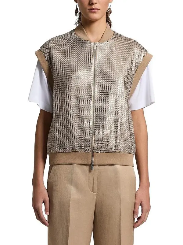 Peserico Sleeveless Sequined Zip-up Vest - Gold