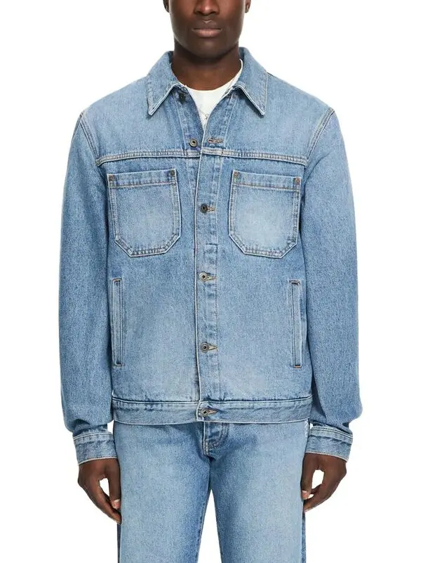 Off-White Light Medium Denim Jacket With Half Arrow Motif - Blue