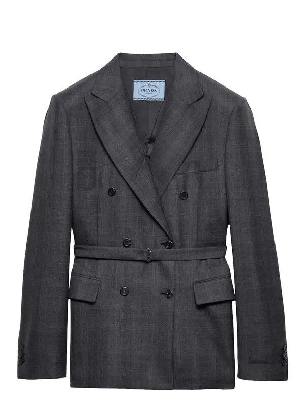 Prada Double Breasted Belted Blazer - Multicolor