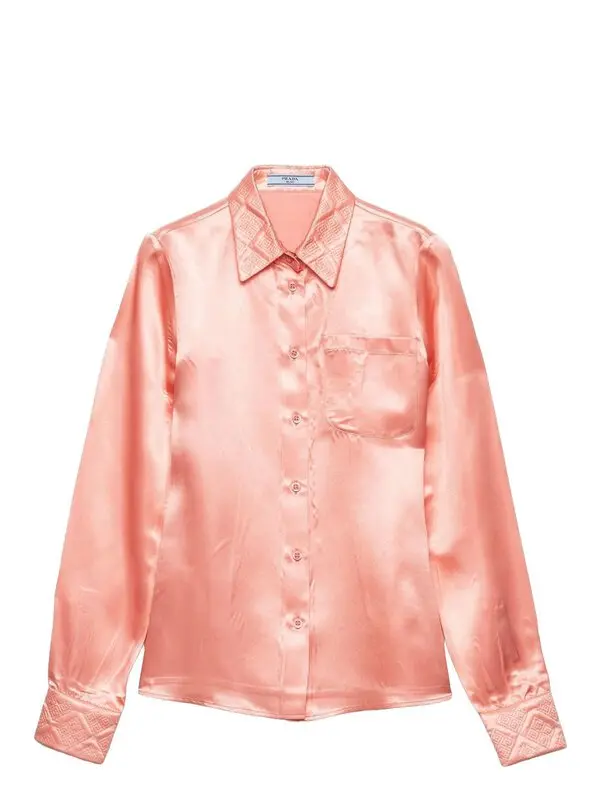 Prada Satin Shirt With Embellished Collar And Cuffs - Red