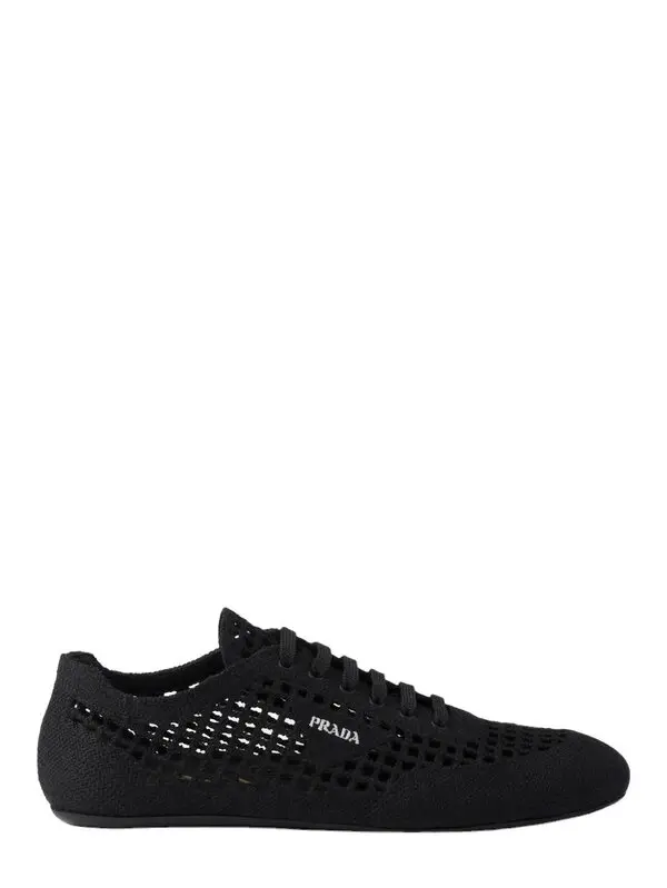 Prada Crochet Lace-up Flats - Black