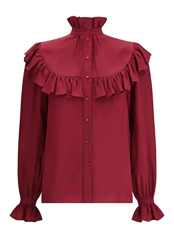 Saint Laurent Silk Blouse With Ruffle Detail - Multicolor