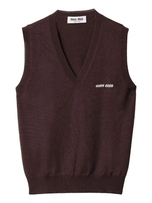 Miu Miu V-neck Wool Waistcoat - Brown