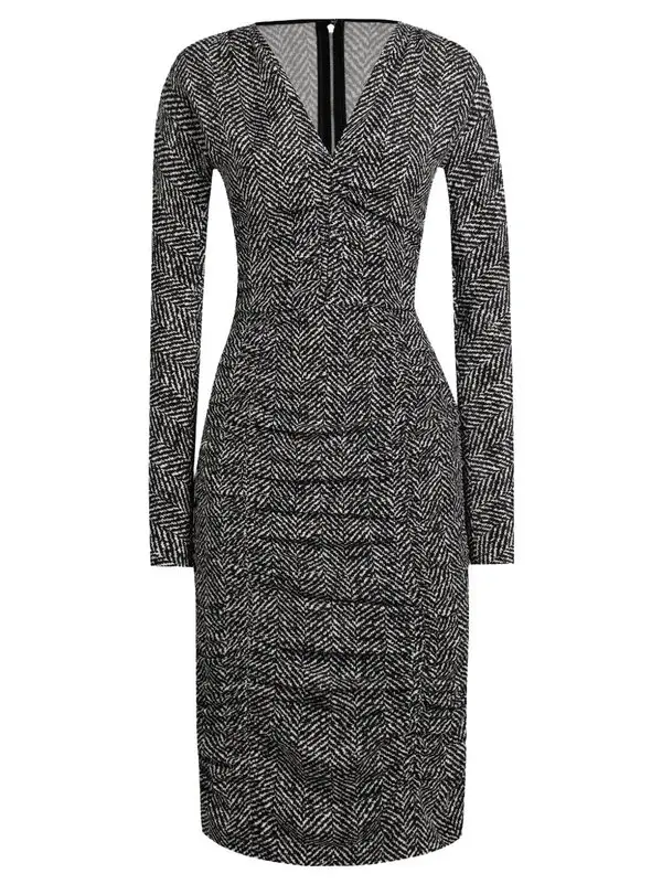 Dolce & Gabbana Chevron Ruched Silk Dress - Multicolor