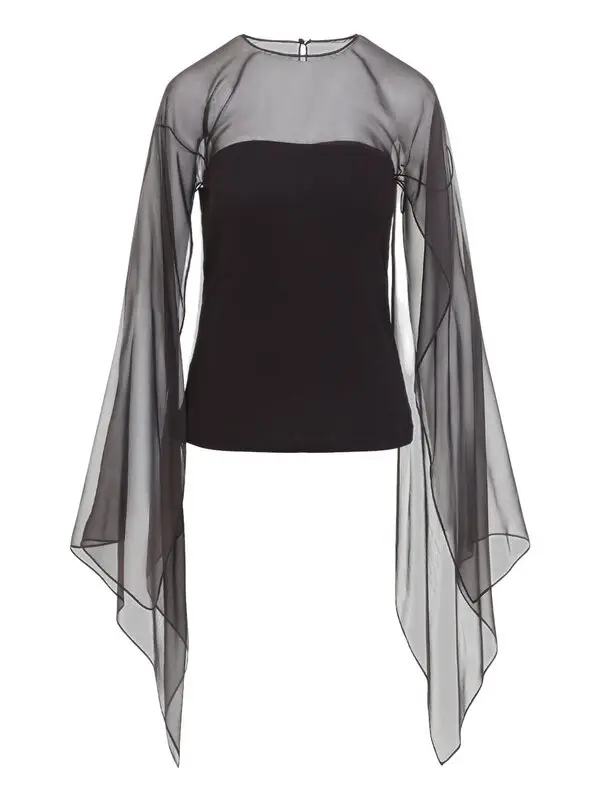 Alberta Ferretti Long Sleeve Sheer Cape Top - Brown