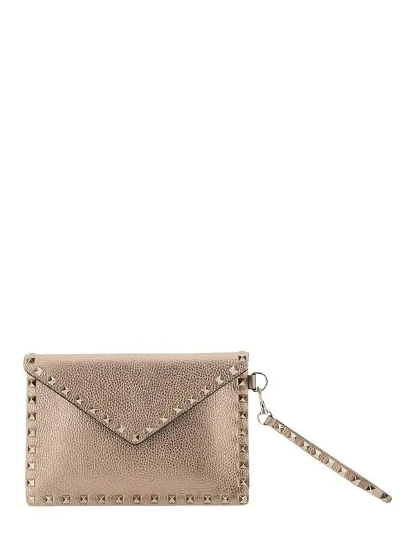 Valentino Garavani Studded Calfskin Clutch With Wrist Strap - Pink