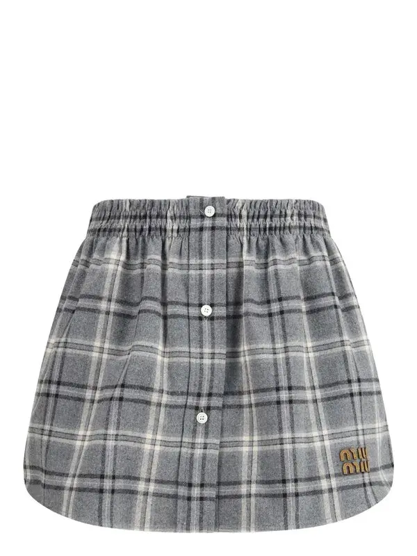 Miu Miu Plaid Cotton Skirt - Gray