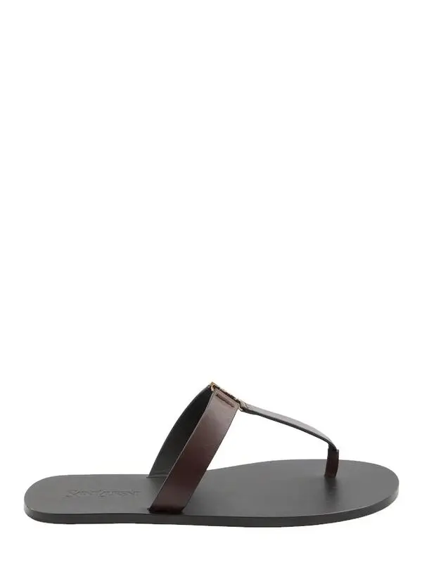Saint Laurent Flat Sandals With Gold-tone Detail - Brown