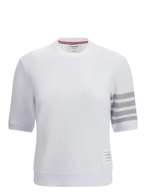 Thom Browne Cotton T-shirt With Signature 4-bar Detail - White
