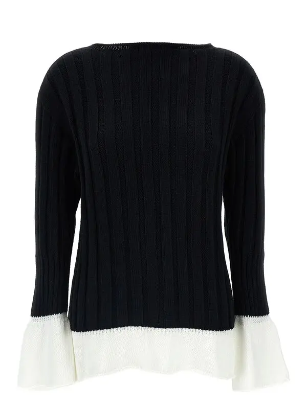 Issey Miyake Behind The Scenes" Ribbed Cotton Sweater With Crocheted Flounce - Multicolor