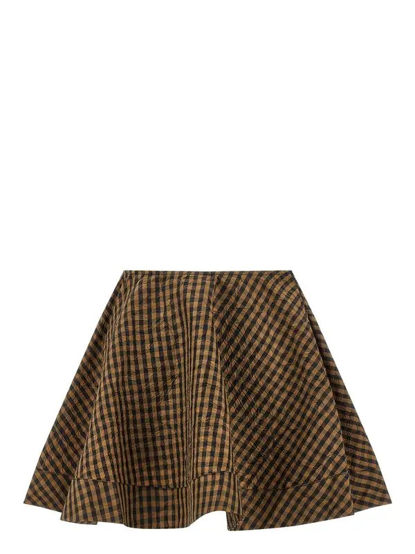 GANNI Crinkled Taffeta Check Mini Skirt - Brown