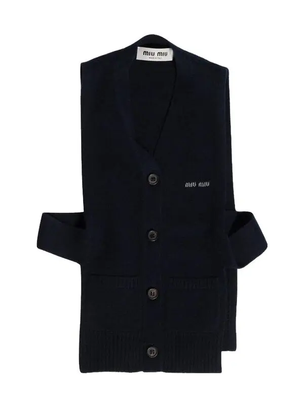 Miu Miu Cropped V-neck Vest With Intarsia Logo - Blue