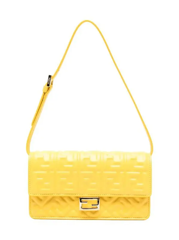 Fendi Calf Leather Ff Motif Satchel - Yellow