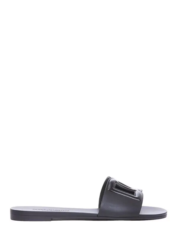 Dolce & Gabbana Calfskin Dg Logo Slides - Black