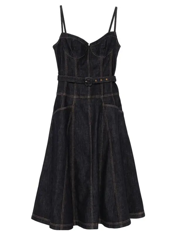 SELF-PORTRAIT Navy Long Sleeve Scalloped Trim Dress - Blue
