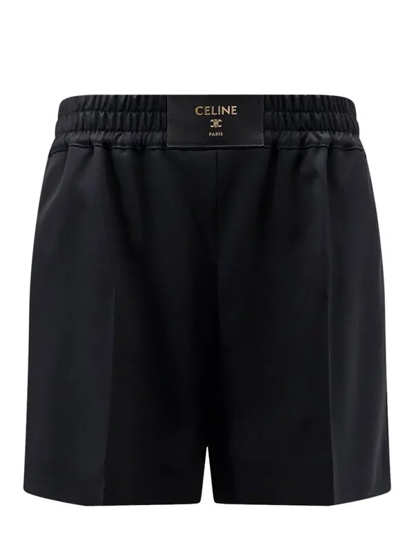 Celine Wool Shorts With Leather Tag - Black
