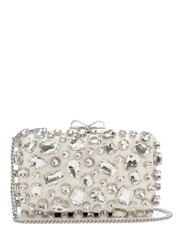 SELF-PORTRAIT Embellished Clutch With Chain Strap - Cream