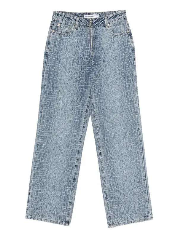 SELF-PORTRAIT Crocodile Effect Denim Straight-leg Jeans - Blue