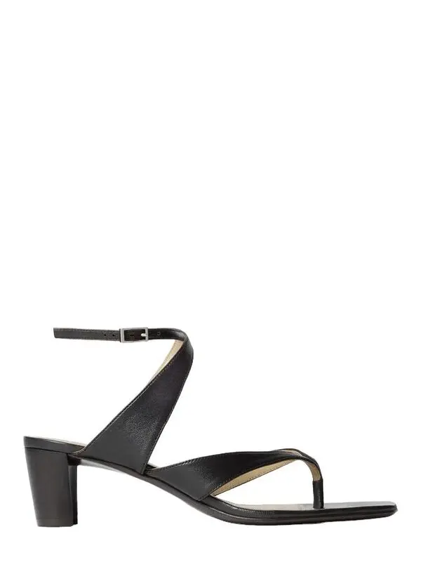 LEMAIRE Calf Leather Block Heel Sandals - Black