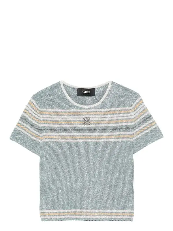 Amiri Striped Knit Top With Logo Detail - Blue