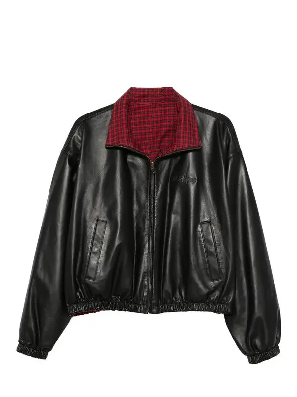 Balenciaga Leather Jacket With Checkered Lining - Black