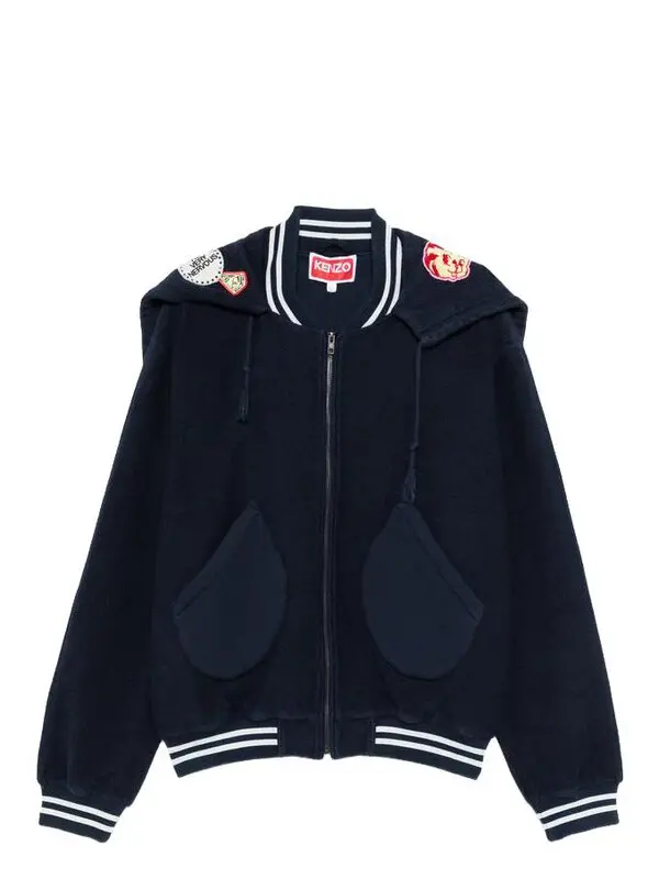 Kenzo Navy Appliqué Detail Bomber Jacket - Blue