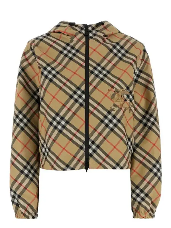 Burberry Cropped Jacket In Check Twill And Nylon - Cream