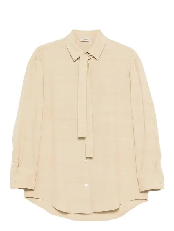 Herno Beige Tie Neck Long Sleeve Shirt - Cream