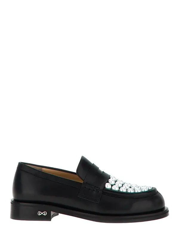 Mach & Mach Sirene" Pearl Embellished Leather Loafers - Multicolor