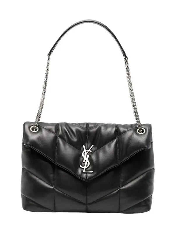 Saint Laurent Chevron Quilted Lambskin Shoulder Bag - Black
