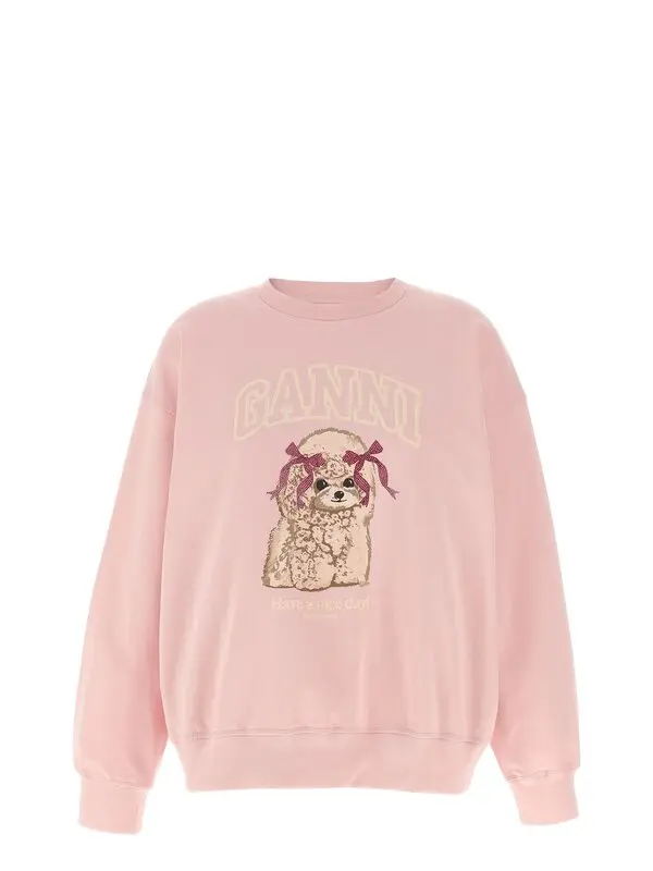 GANNI Printed Crewneck Sweatshirt - Pink