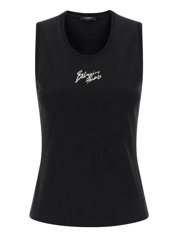 Balmain Paris Print Sleeveless Top - Black