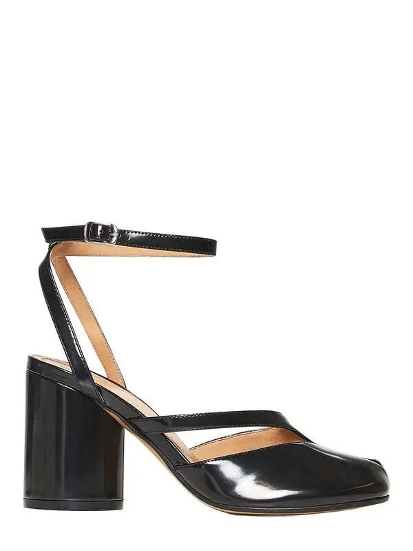 MAISON MARGIELA Black Brushed Leather Tabi Sandals With Adjustable Ankle Strap - Multicolor