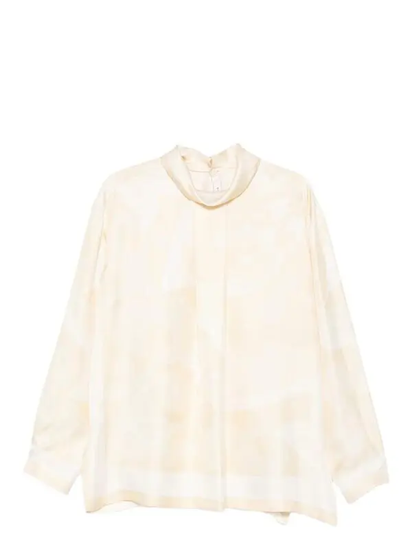 Carven Printed High Neck Long Sleeve Silk Blouse - Cream
