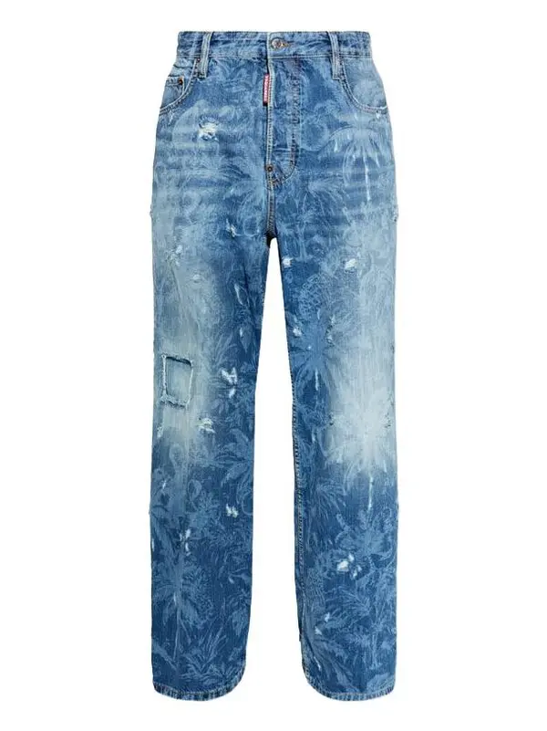 Dsquared2 Light Palm Print Wide-leg Trousers - Blue