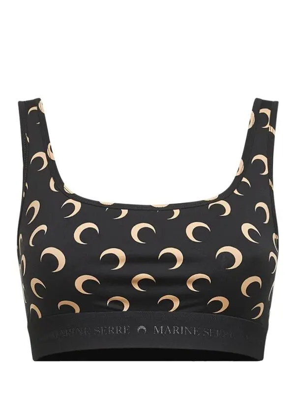 MARINE SERRE Black Printed Jersey Moon Sports Bra - Multicolor