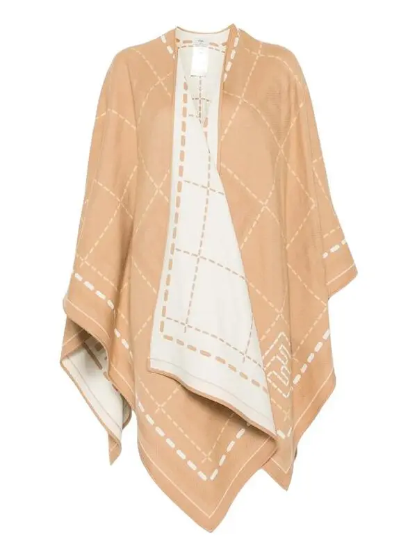 Fendi Checked Virgin Wool Cape - Cream