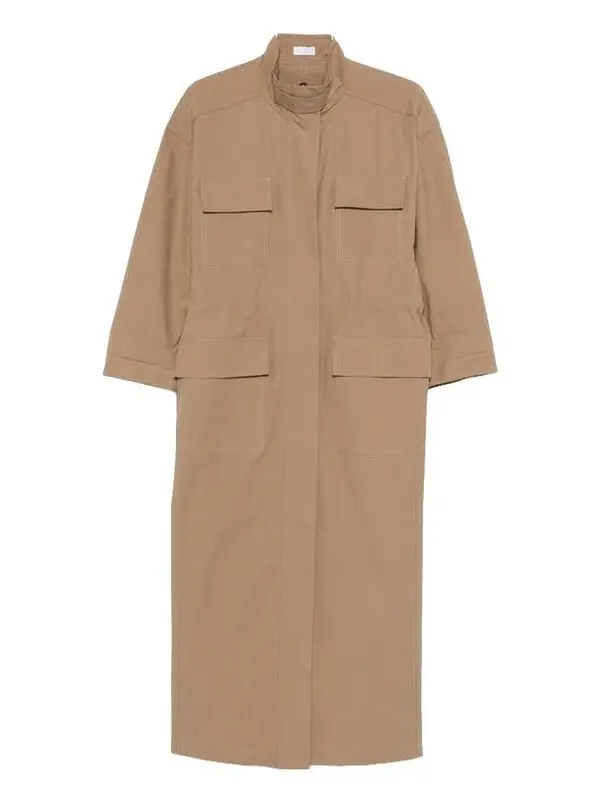 Brunello Cucinelli High Neck Dress With Drawstring Waist - Cream