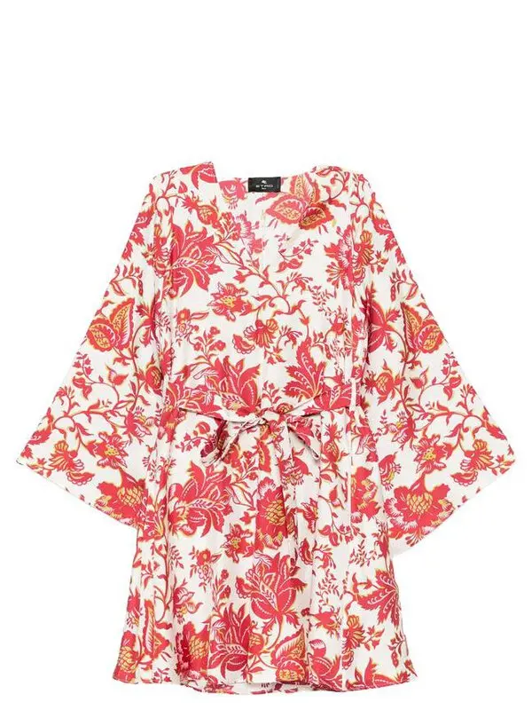 Etro Floral Print Silk Day Dress - White