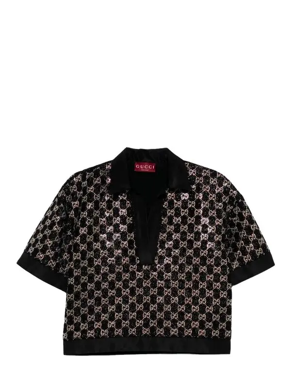 Gucci Lamewool Tweed Polo With Gg Crystals - Multicolor