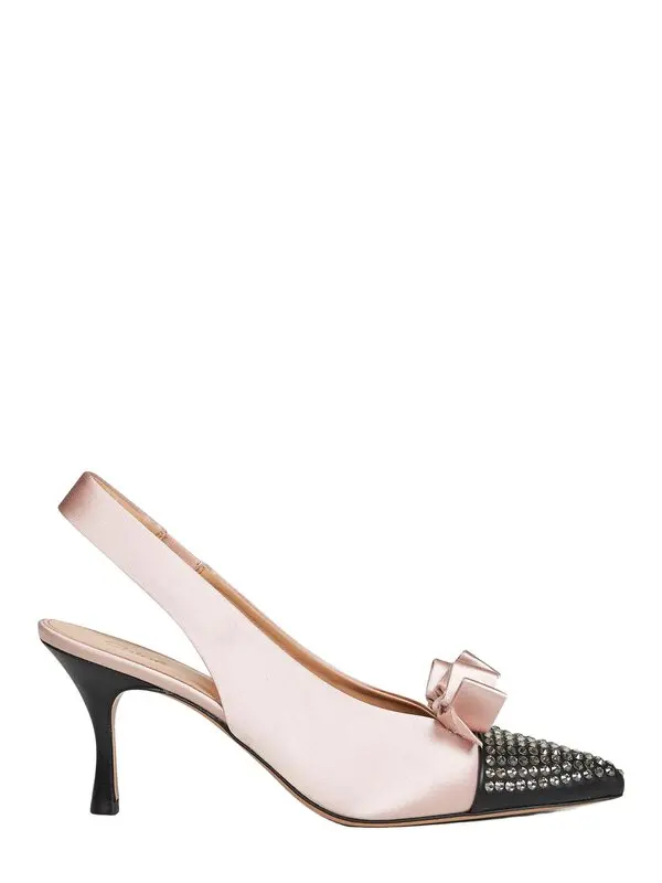 Chloé Nude Satin Rhinestone-embellished Alba Bow Slingback Pumps - Multicolor