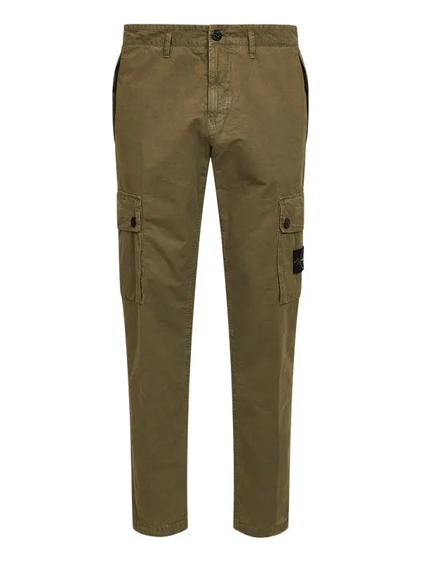 Stone Island Military Green Brushed Organic Cotton Canvas Cargo Trousers - Multicolor
