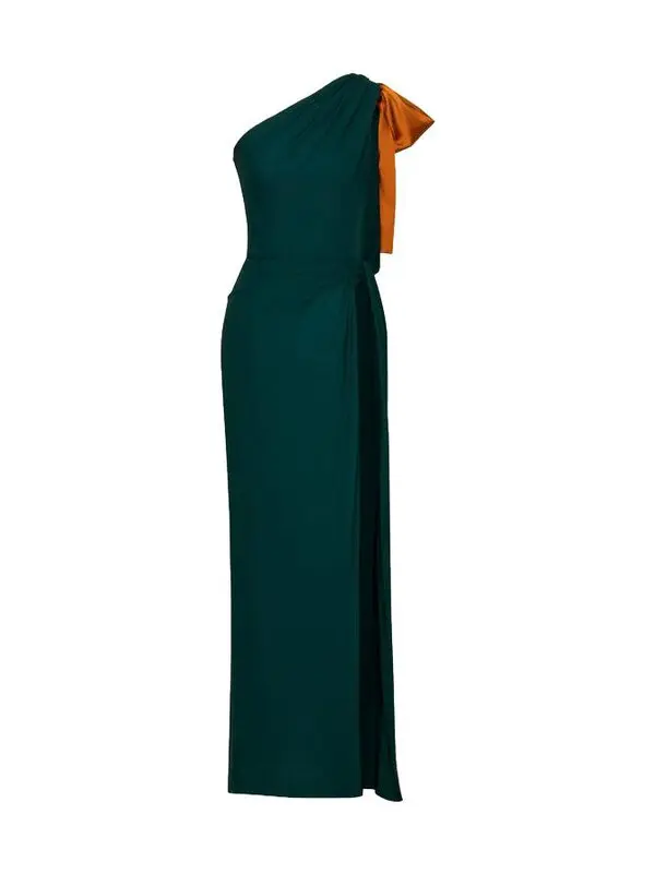 Saint Laurent One-shoulder Evening Dress With Bow Detail - Green