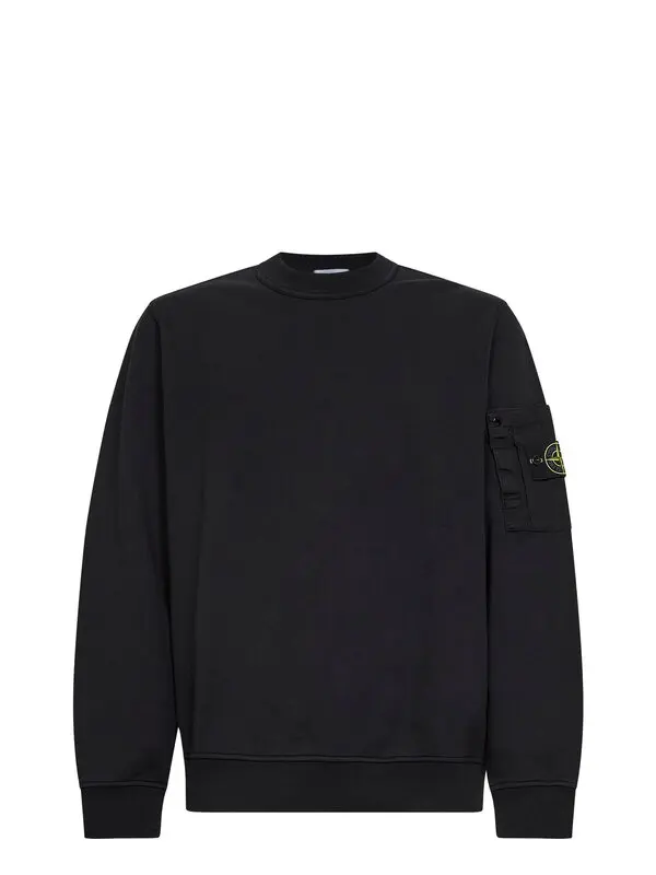 Stone Island Black Cotton Sweatshirt With Ripstop Pocket - Multicolor