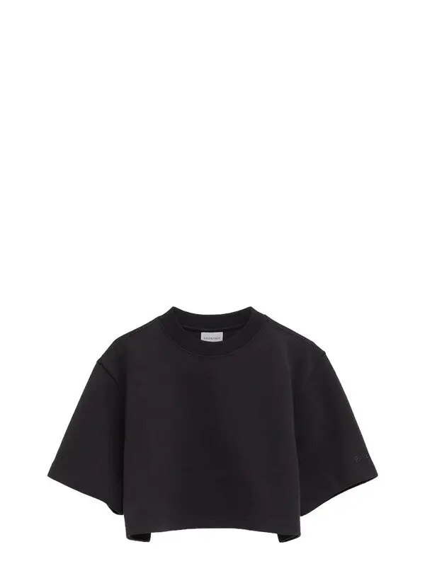 Balenciaga Cropped Short Sleeve T-shirt With Embroidered Logo - Black
