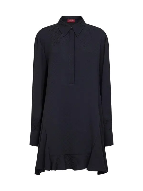 Gucci Dark Blue Jacquard Silk Blend Mini Shirt Dress - Multicolor