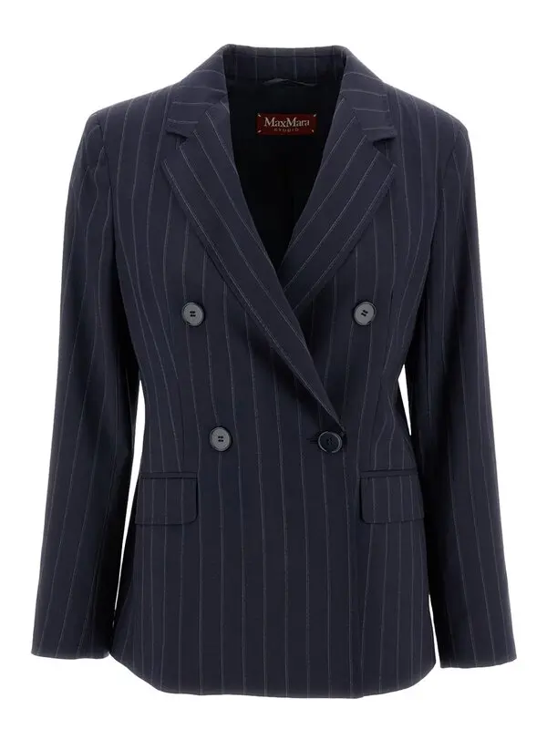 Max Mara Double Breasted Pinstripe Blazer - Blue