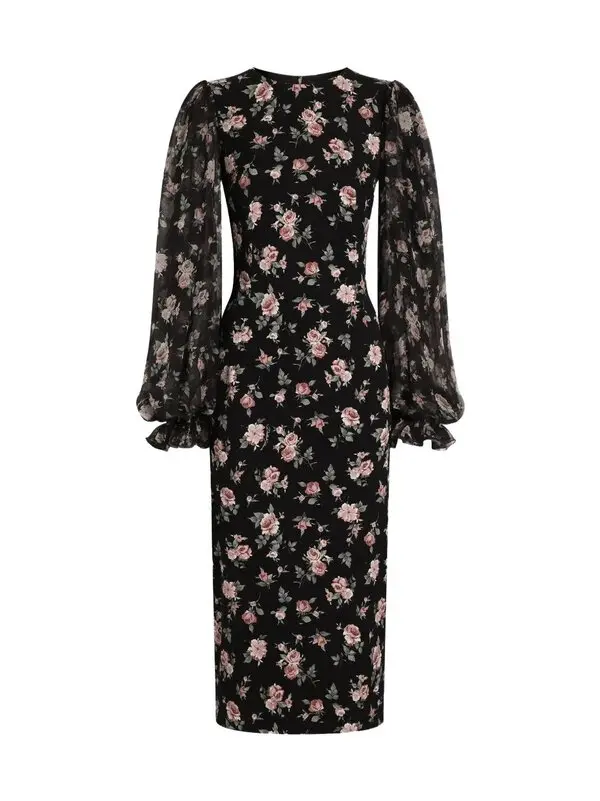 Dolce & Gabbana Printed Silk Dress With Sheer Sleeves - Multicolor