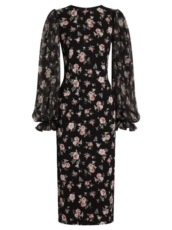 Dolce & Gabbana Printed Silk Dress With Sheer Sleeves - Multicolor
