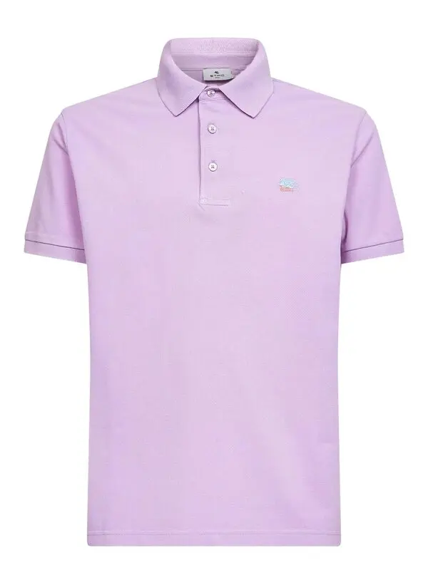 Etro Lilac Cotton Pique Polo Shirt With Pegaso Embroidery - Multicolor